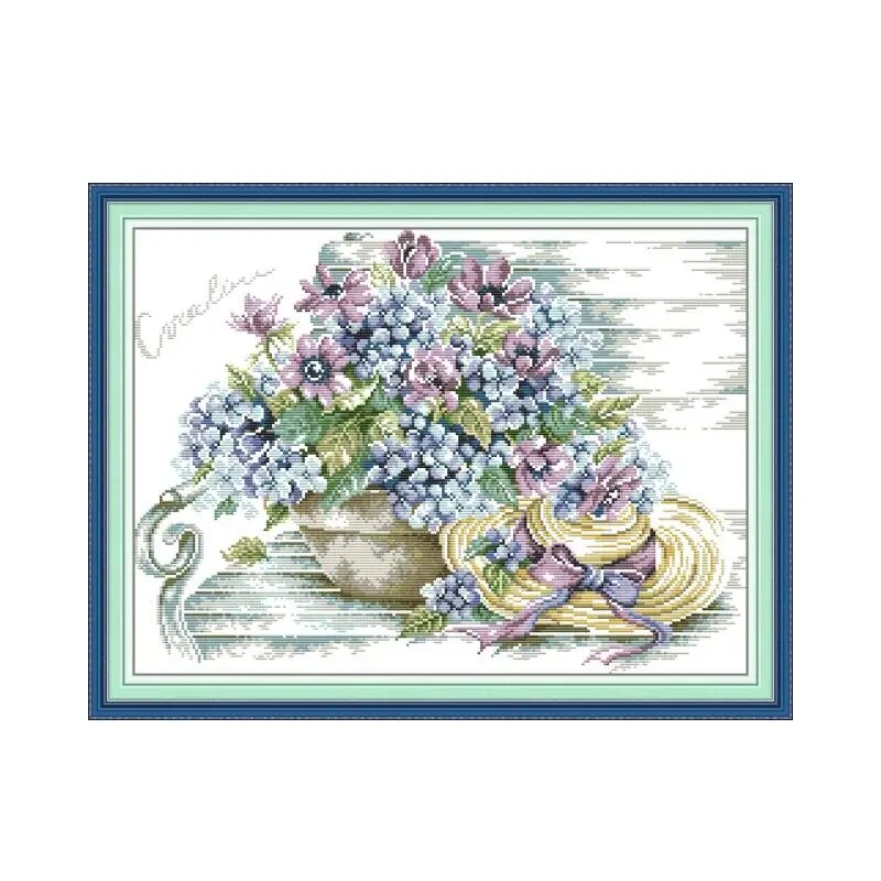 Набор для вышивания крестом "Синяя гортензия", 14ct canvas