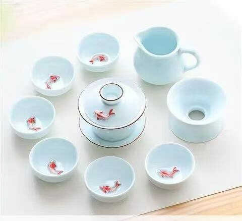 Керамический чайный сервиз WSHYUFEI розового цвета, Бирюзовый