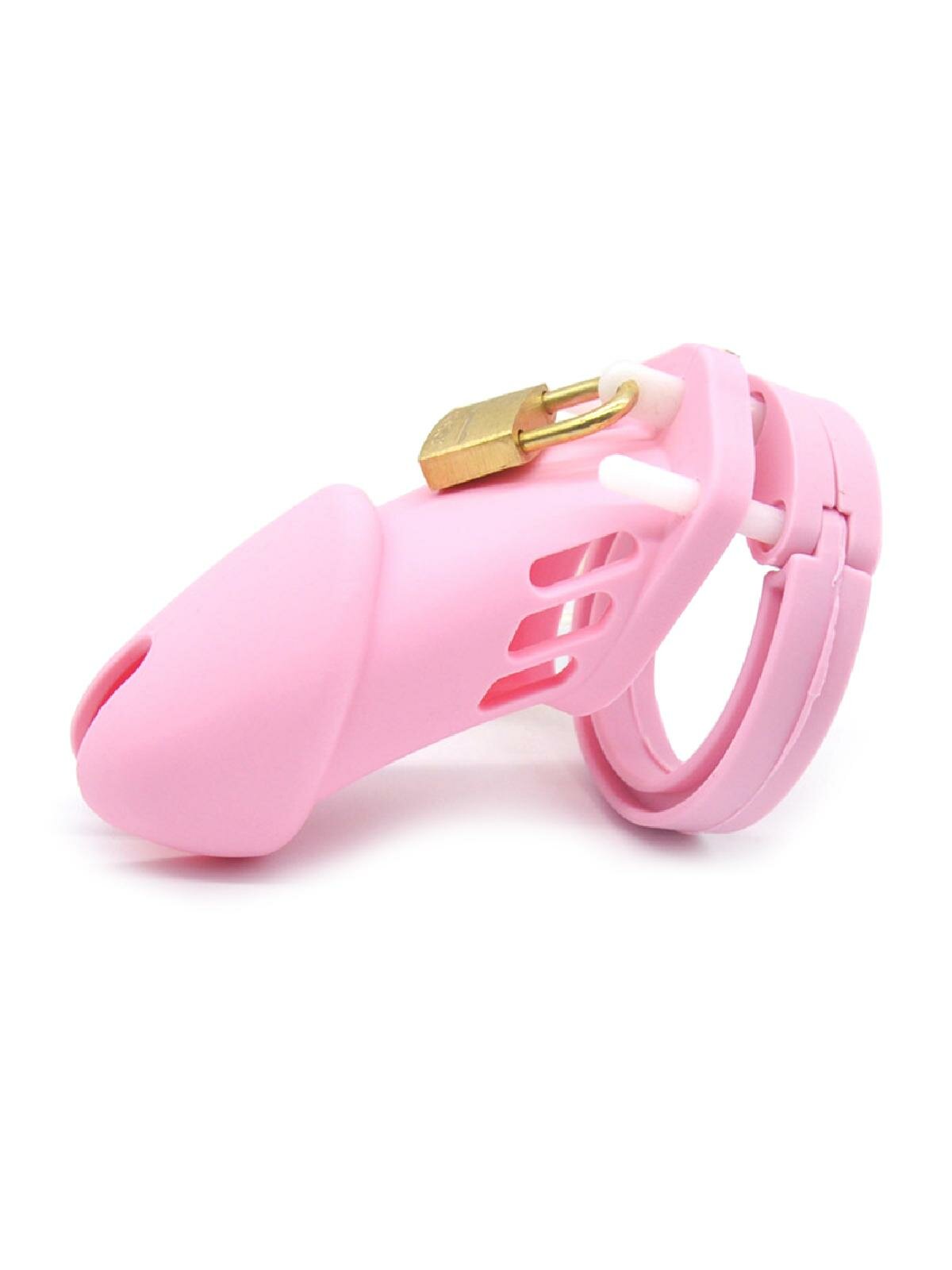 Мужской силиконовый замок целомудрия CB6000 chastity device long A235 розовый