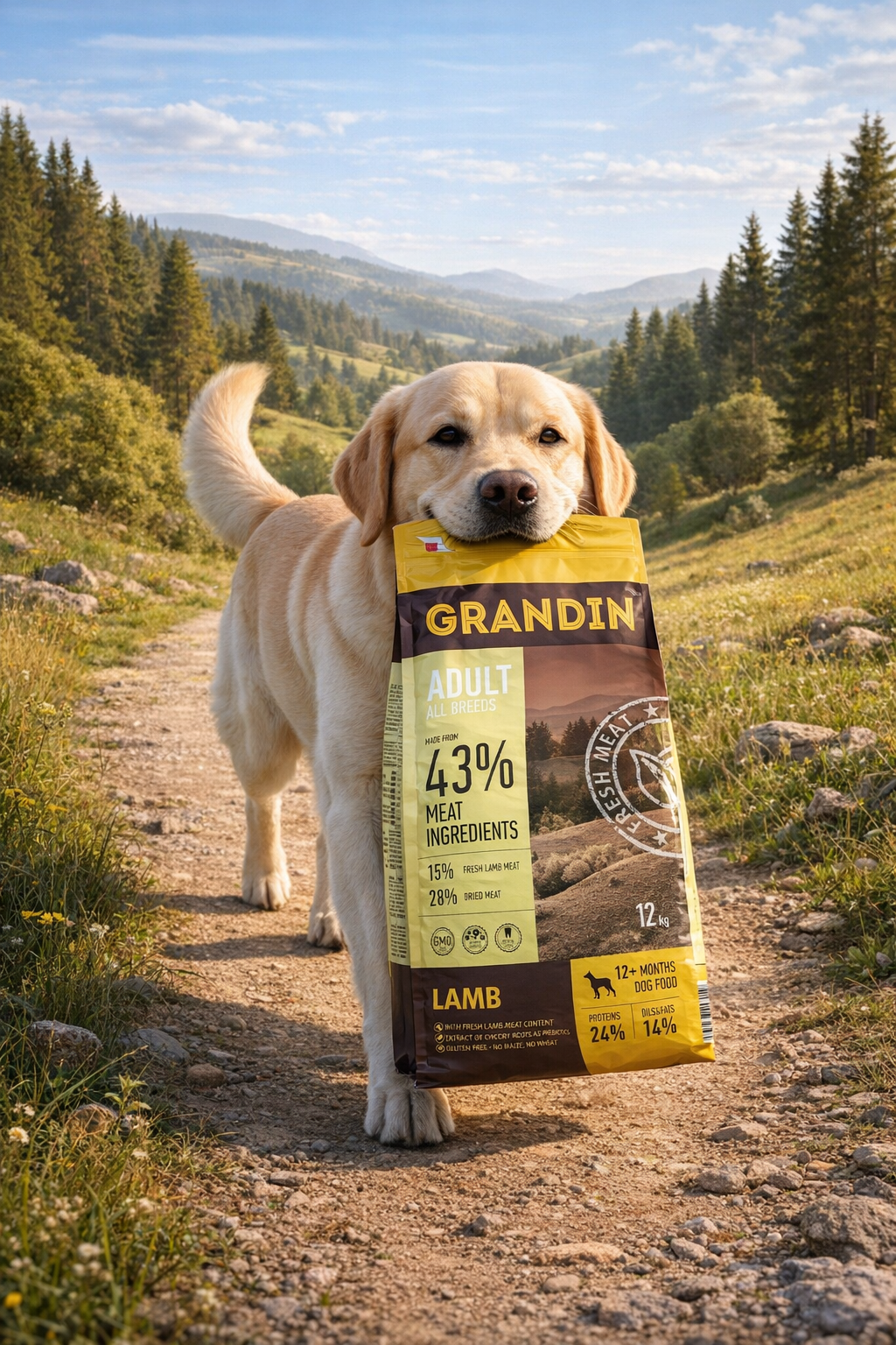 Сухой корм Grandin Сухой взрослых собак всех пород, с ягненком, 12 кг