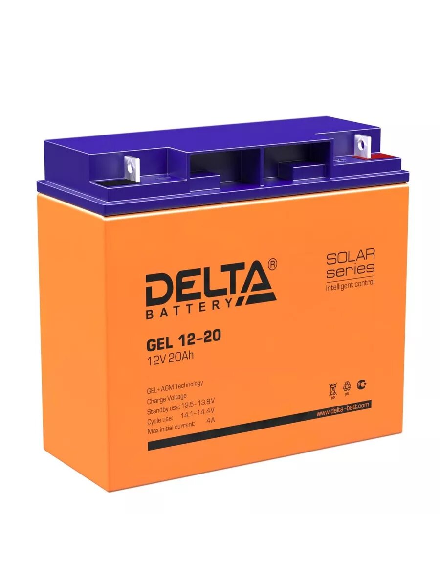 Аккумулятор DELTA GEL 12-20 12V 20Ач А 181x77x167 обр. пол.