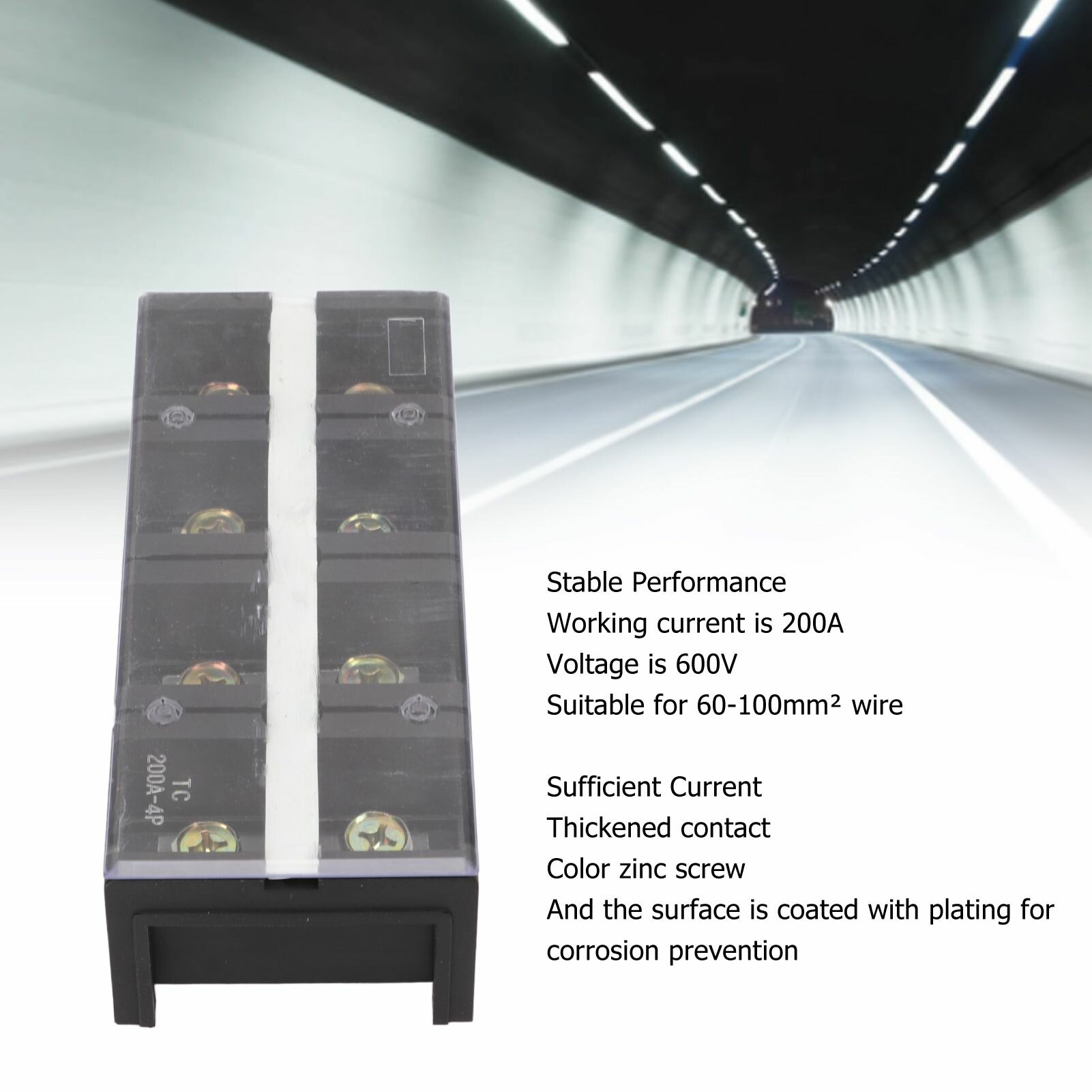 Клеммная колодка Двухрядная сильноточная винтовая клеммная колодка с крышкой для ПК для распределения питания освещения, 200 А, 600 В, 4 позиции (2004 г.)