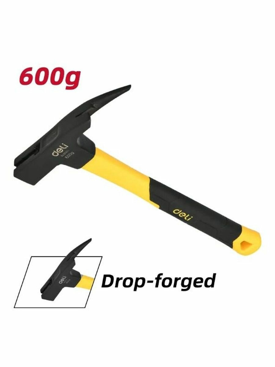 Молоток кровельщика DELI DL5060 (600гр, магнит, противоскользящий боек, фиберглассовая рукоять)