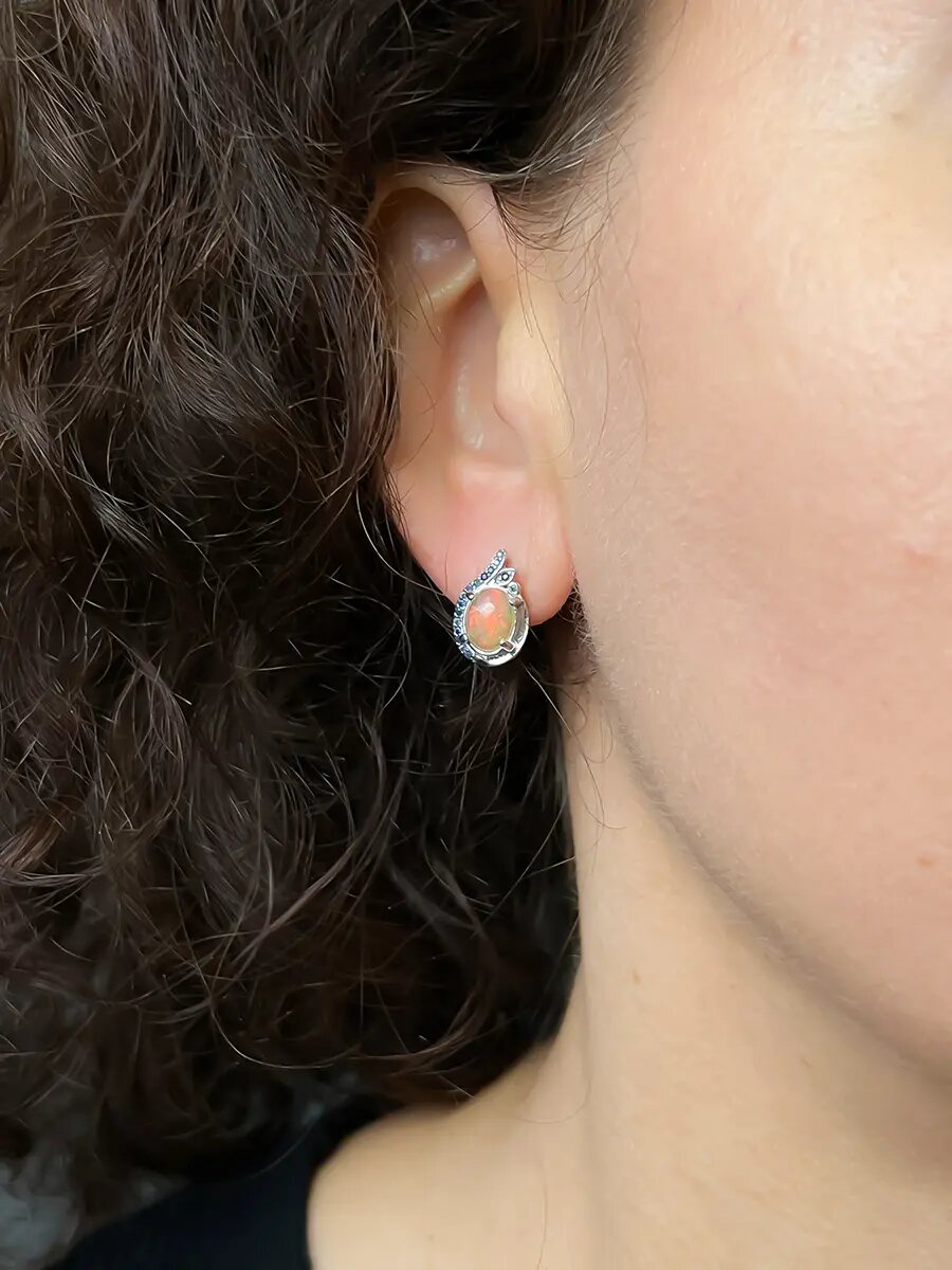Серьги, серебро, 925 проба, сапфир, опал