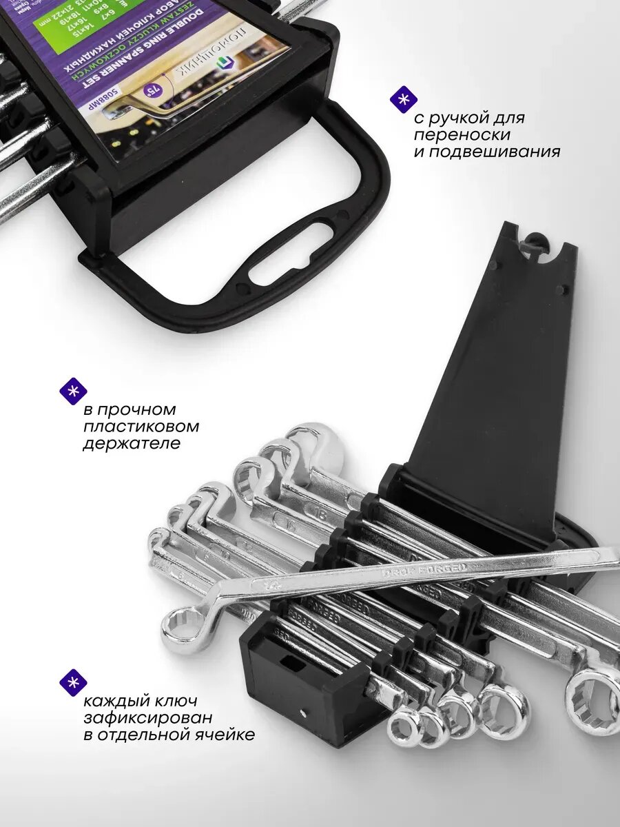 Набор ключей накидных изогнутых, 8 предметов