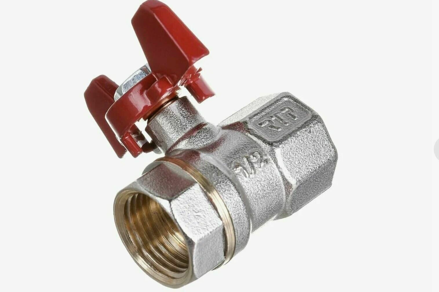 Кран шаровой ручка бабочка, латунь, внутренняя/внутренняя резьба 1/2", PN40 никель, RTP