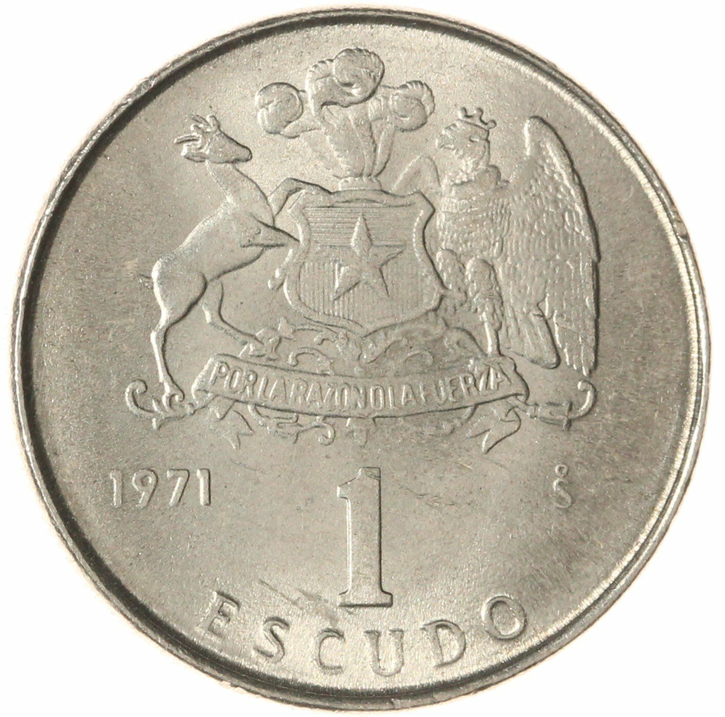 Чили 1 эскудо escudo 1971, Мельхиор медь-никель, в сохранности AU-UNC