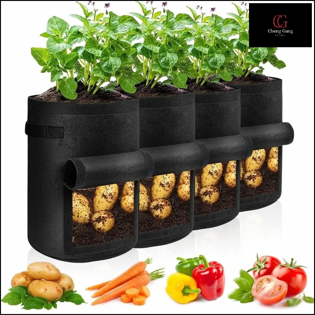 Набор из 4 мешков для выращивания картофеля и овощей, 38 литров, с удобным клапаном и окном для сбора урожая, прочные и влагостойкие тканевые горшки для сада, балкона и террасы