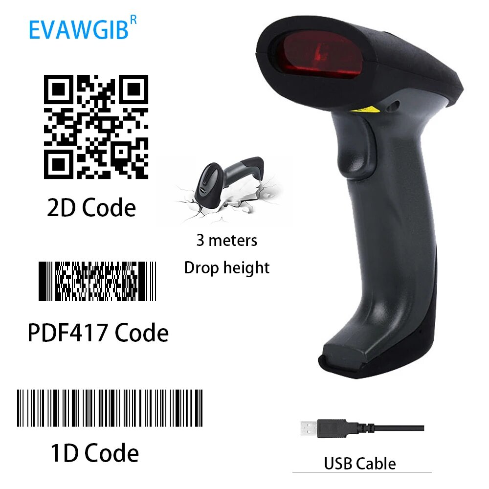 EVAWGIB EV-WJ08 Проводной 2D Сканер Штрих-Кода X2002