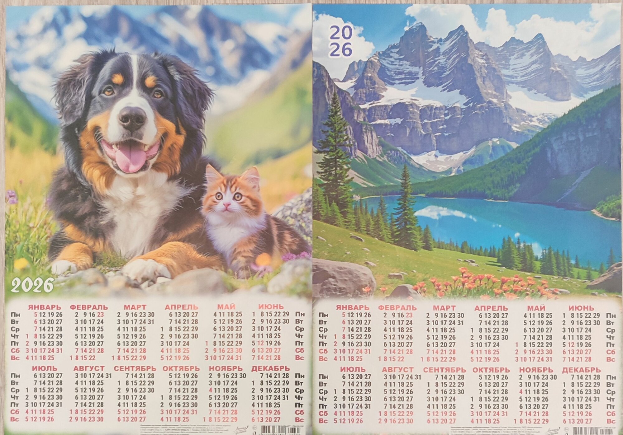 Набор календарей на 2026 год (2 шт). Животные+природа