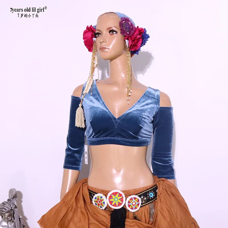 Женский бархатный топ для танца живота 7years old lil girl CRR06 6XL, CRR06 Five Sleeves