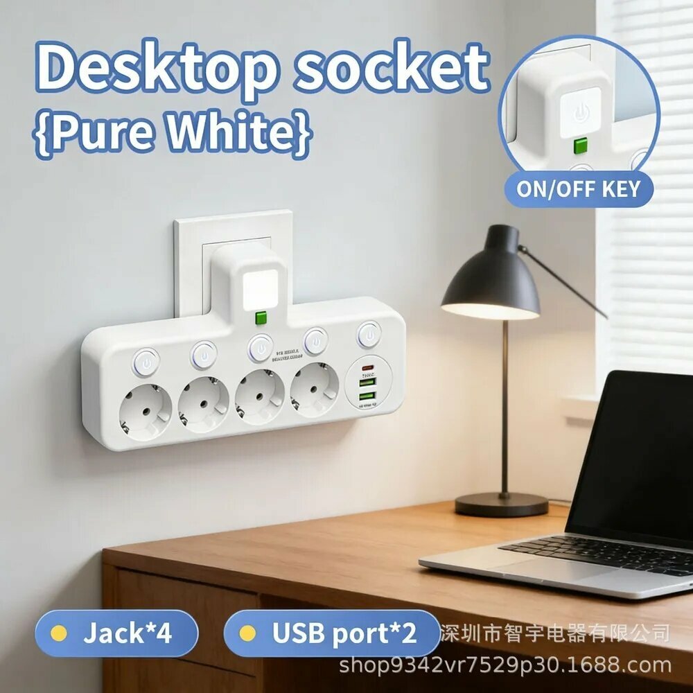 Умный удлинитель с USB-C, европейская вилка, белый, модель 8625UL