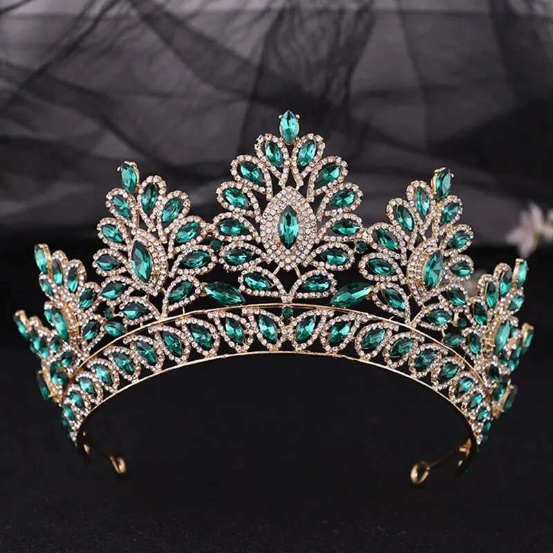 KMVEXO Диадема из хрусталя Изумрудный, H261 Gold Green