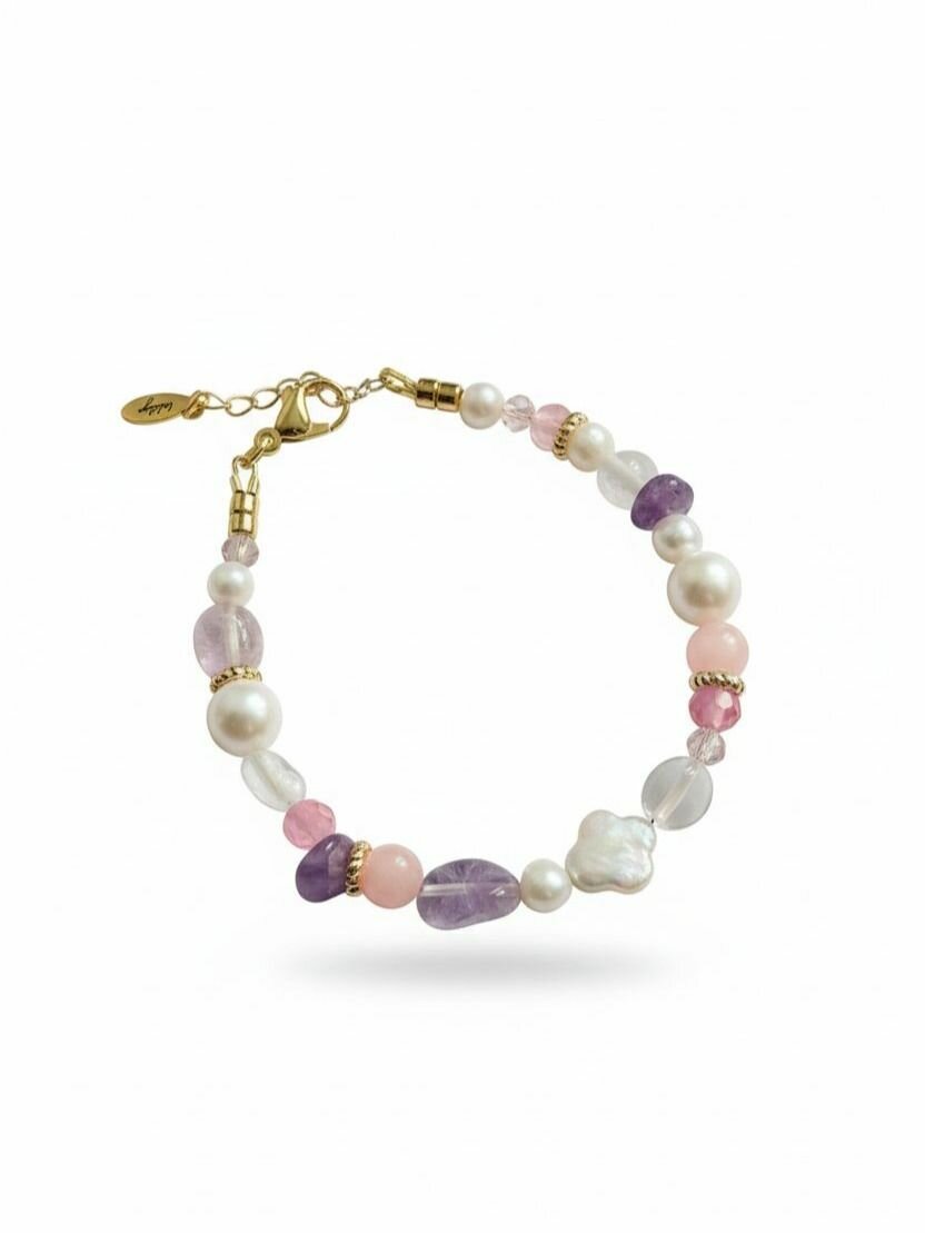 Браслет, жемчуг пресноводный культивированный, кварц, аметист