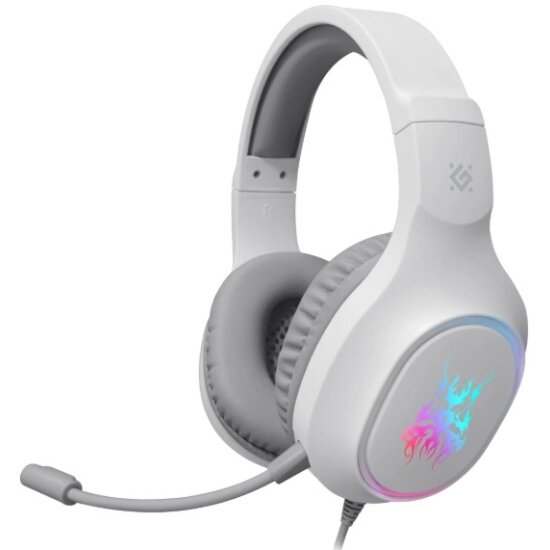 Игровая гарнитура Defender Fury белый, LED, провод 2 м