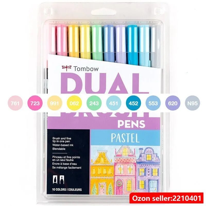 Tombow Dual Brush Pen Pastel 10 Color Set Watercolor Marker for Graffiti
