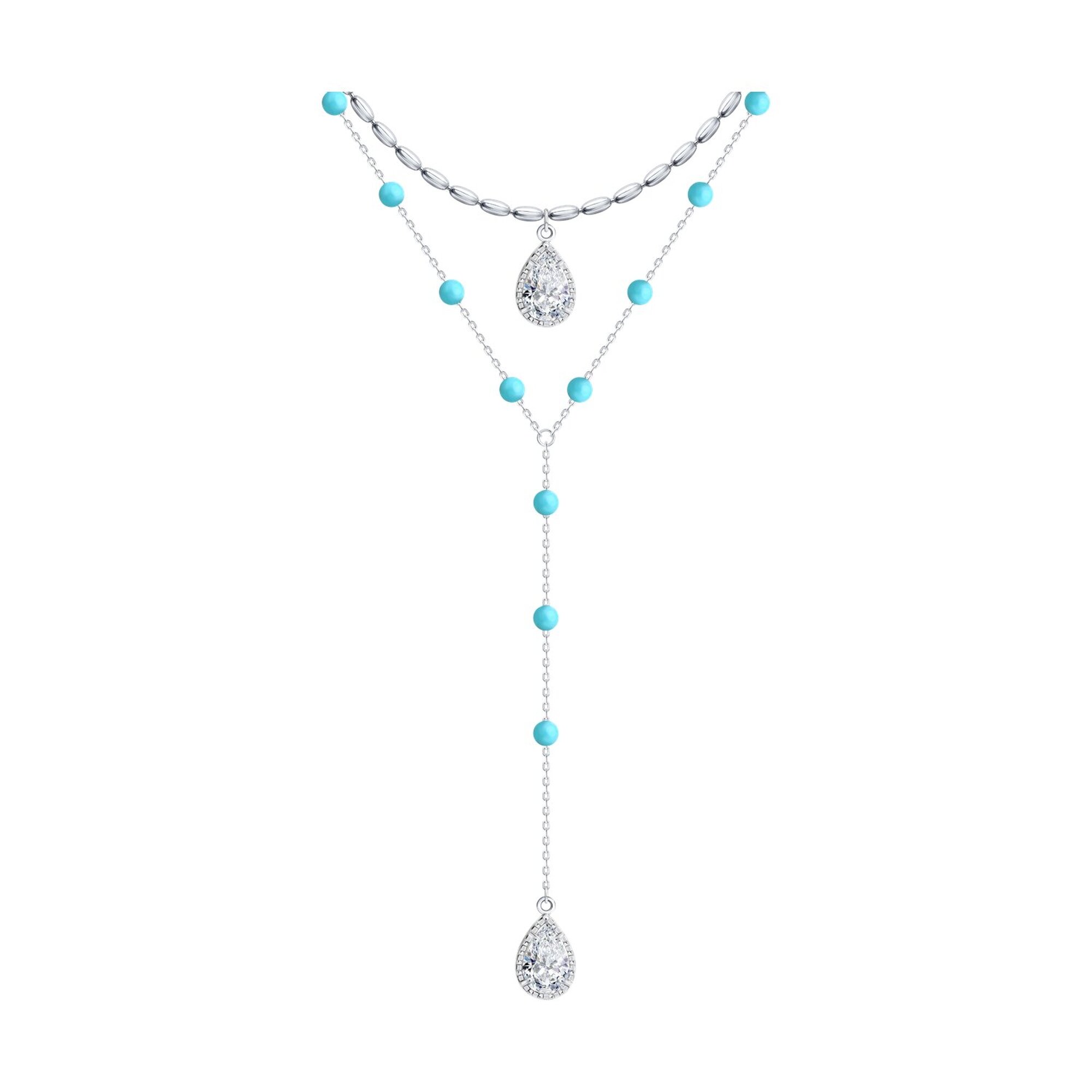 Колье, серебро, 925 проба, родирование, бирюза, фианит