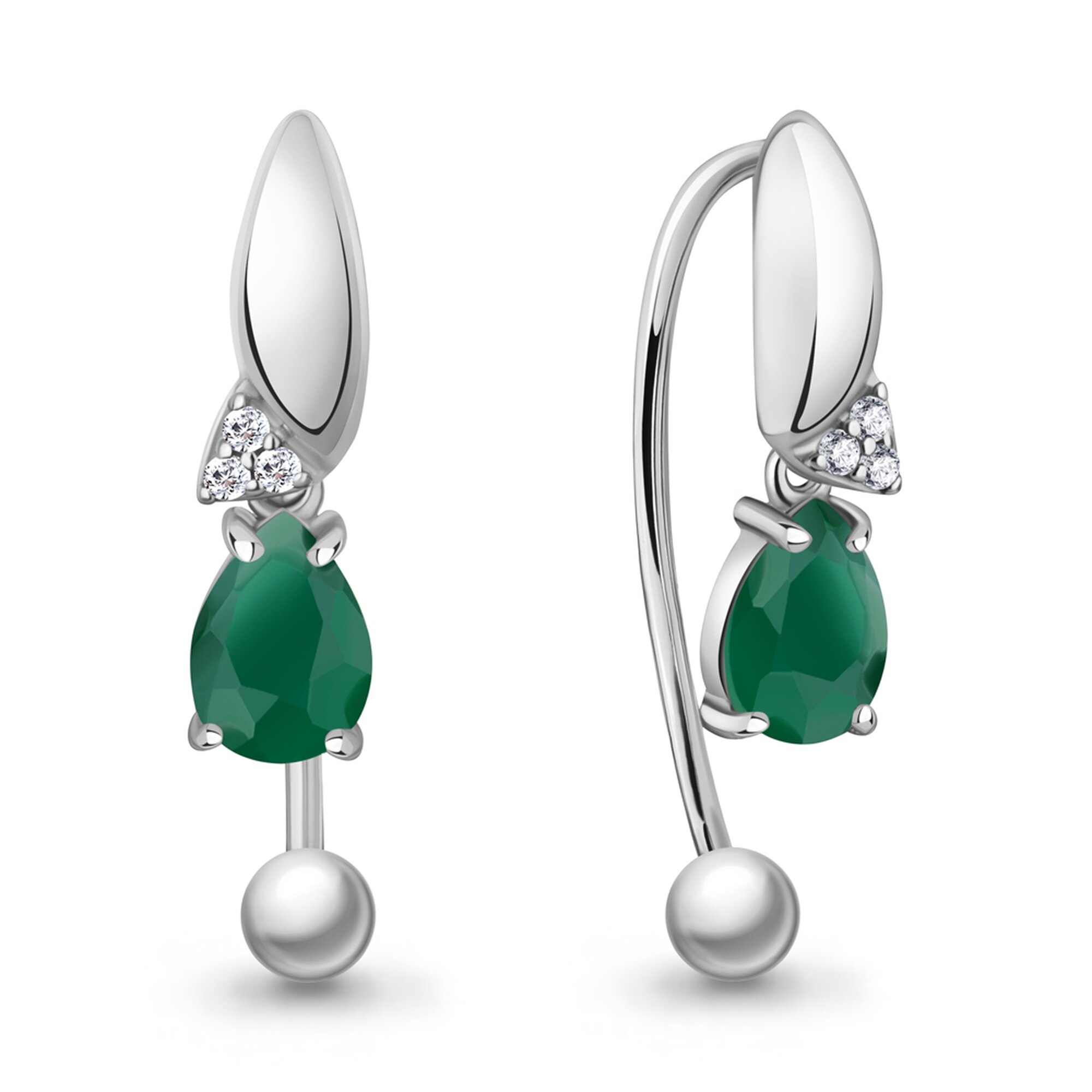 Серьги, серебро, 925 проба, родирование, фианит, агат