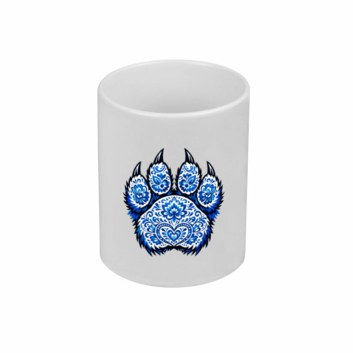 Кружка «Гжель узор: Волчья лапа как оберег русский» (белый)