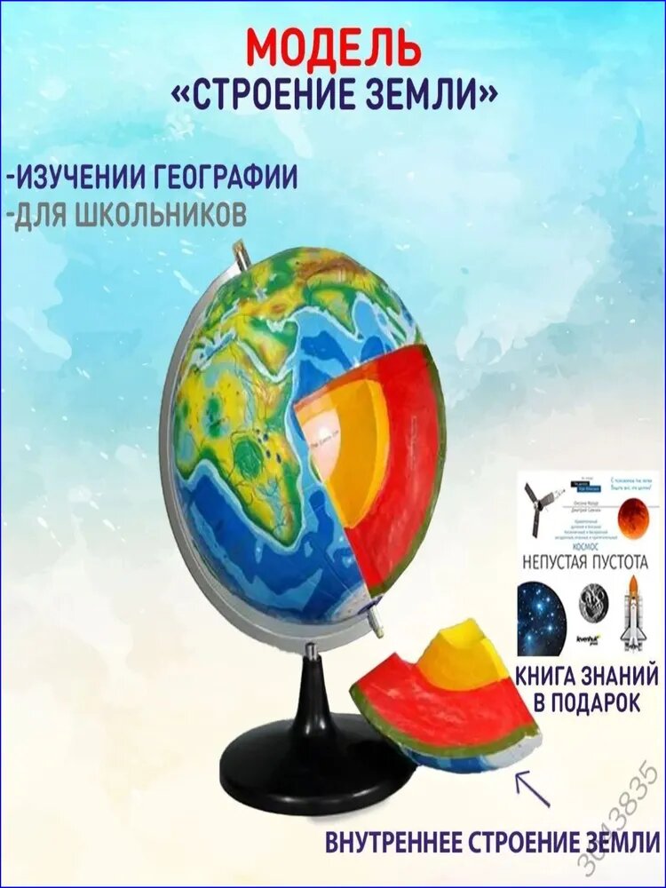 Эксклюзивный глобус с внутренним строением земли, диаметр 37 см, пластиковая подставка для изучения географии