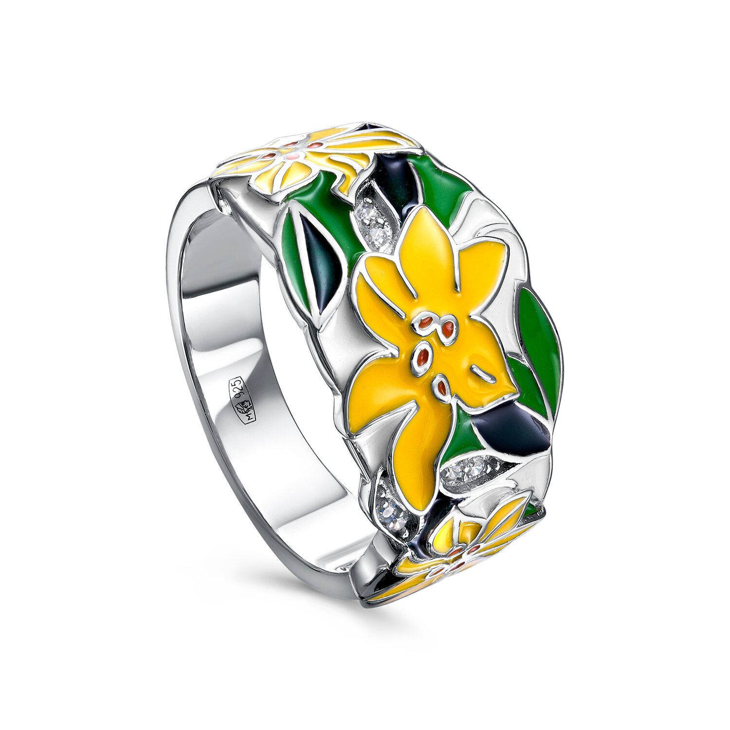 Кольцо тонкое, серебро, 925 проба, фианит