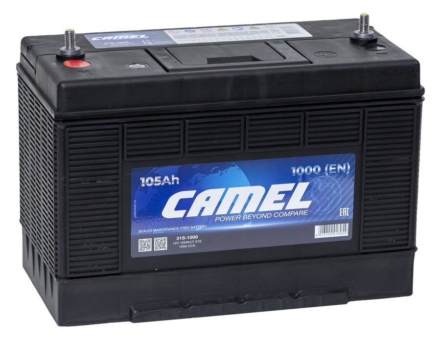 Аккумулятор автомобильный Camel 105 А/ч 1000 А прям. пол. 31S-1000 Амер. авто (331х175х241) резьб. клеммы по центру