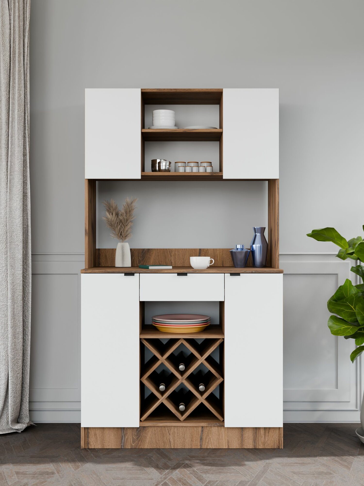 Изумлит Буфет Вилладж 2 100*180*48.5 см (ШхВхГ), дуб крафт табачный-белый