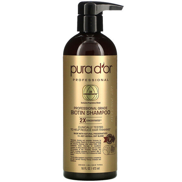 Шампунь с биотином Pura D'or Professional Grade Biotin Shampoo, 473 мл, для всех типов волос.