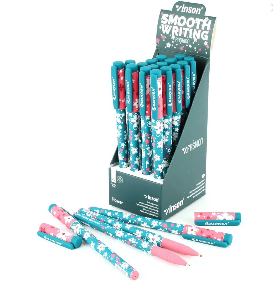 Ручка шариковая синяя, масляная основа, 0,7 мм, soft grip, корпус цветы, для письма и рисования