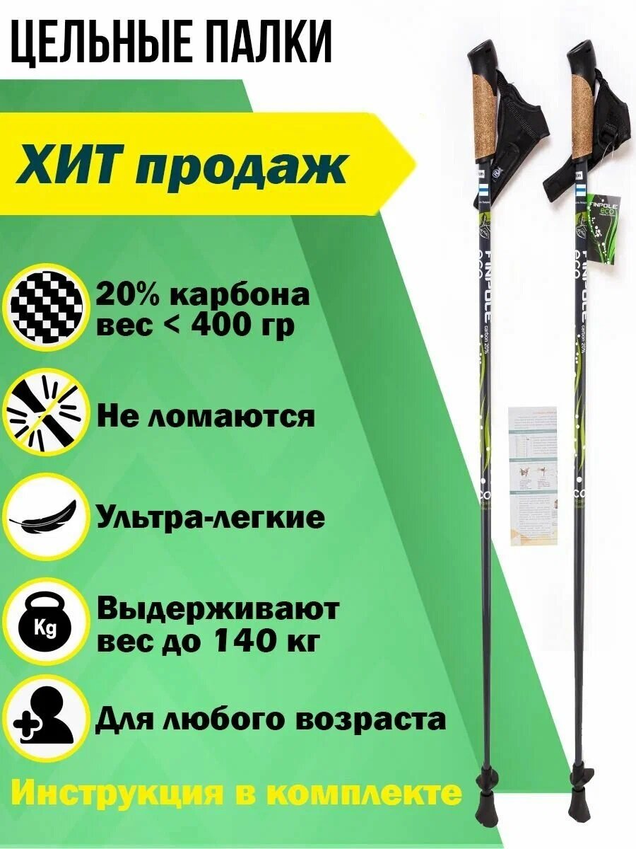 Скандинавские палки Finpole ECO 20% Carbon, 130 см, для роста 188-195 см