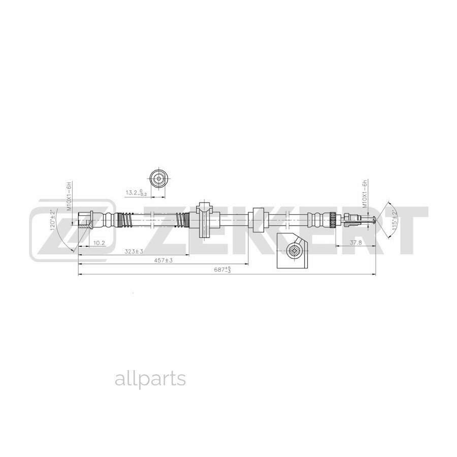 ZEKKERT BS-9107 Шланг тормозной задний левый Citroen C5 II III 06- C6 05- Peugeot 407 04- 508 10-