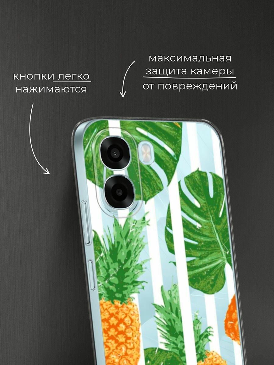 Чехол на Oppo A6x / Оппо A6x с принтом Ананасы и полоски 2, прозрачный — фото 1