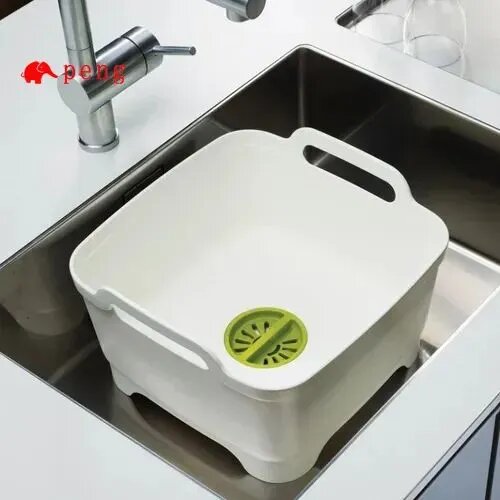 Таз пластиковый белый, 12 л, с ручками, для дома и дачи, 1 шт. Квадратный или прямоугольный