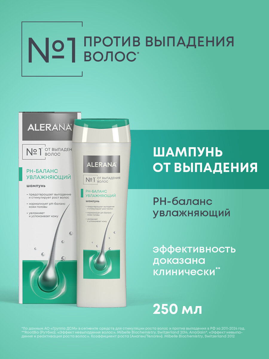 Шампунь увлажняющий от выпадения, Алерана, бессульфатный,250 мл