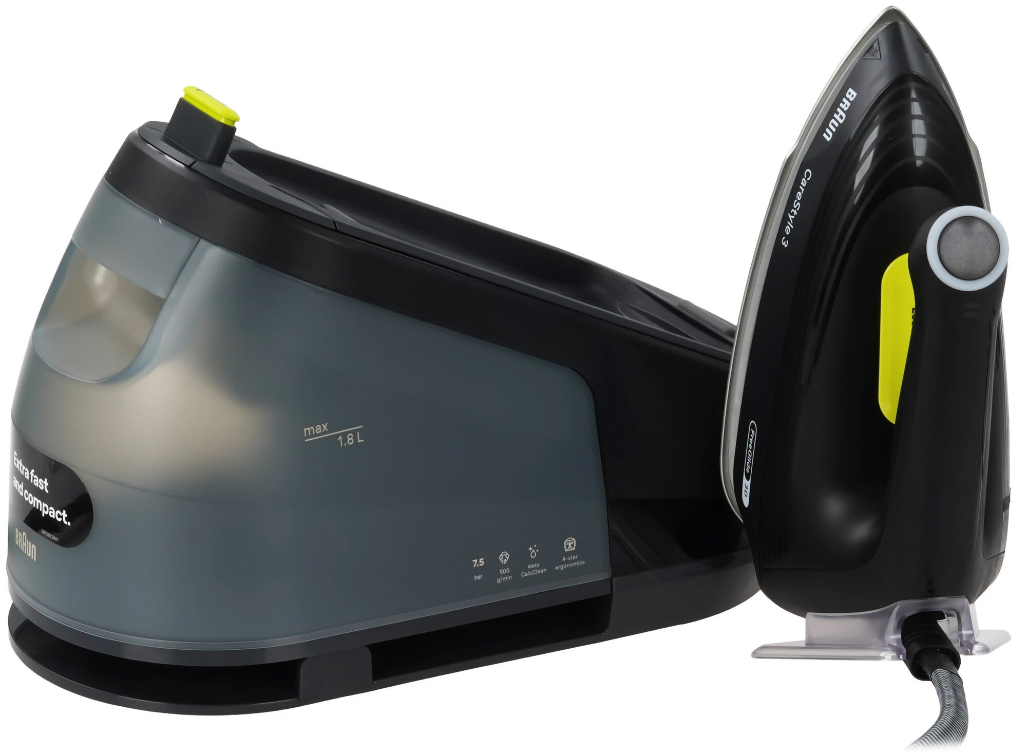 Парогенератор Braun IS3257BK черный, 2200Вт, Паровой удар 500 г/мин, Подошва алюминий