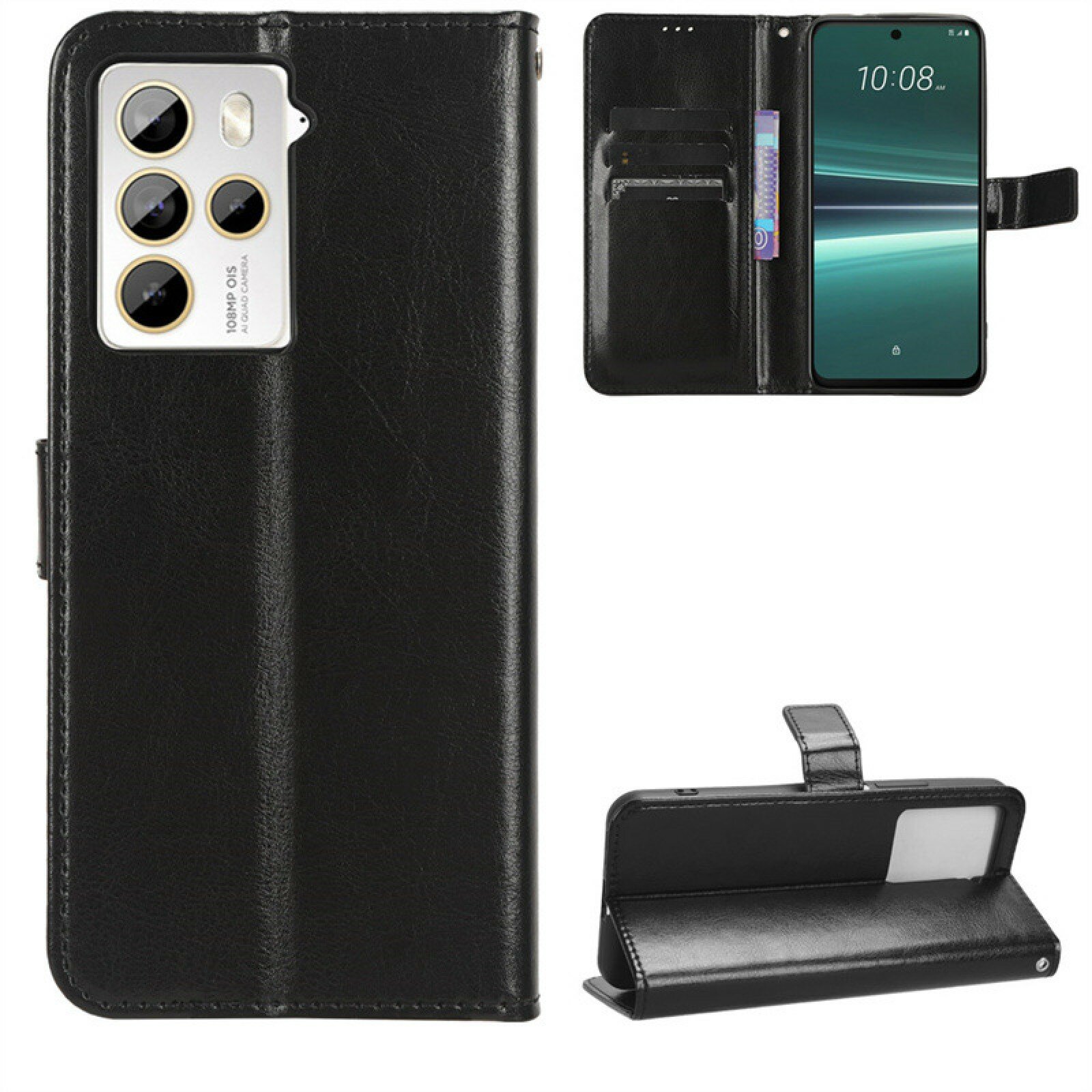Чехол-книжка MyPads Porta Biglietti для HTC U23 Pro из импортной эко-кожи с подставкой и визитницей черный