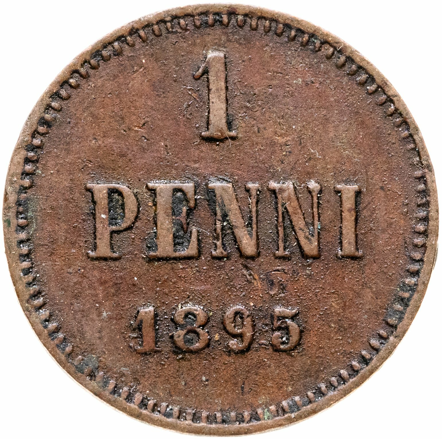 1 пенни penni 1895, монета для Финляндии, Медь, в сохранности VF-XF