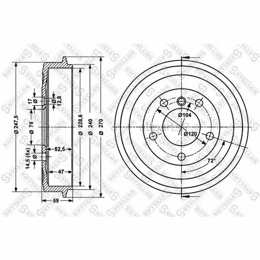 STELLOX 60251505SX барабан тормозной!\ BMW E36 1.6/1.8/1.8TDs M40/M41/M43 90>