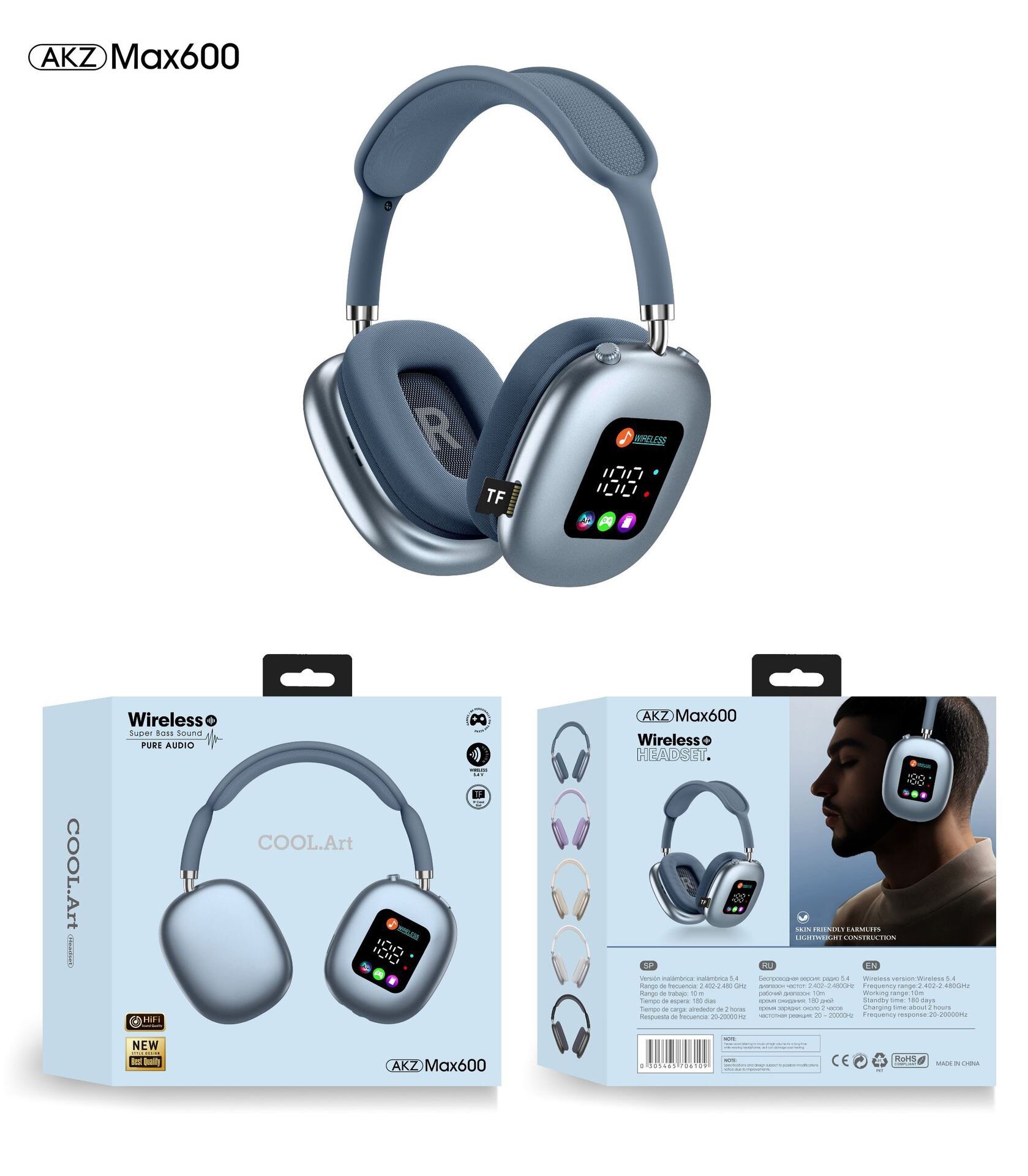 Новые беспроводные накладные наушники PRO MAX600, RGB-цифровой экран, для компьютера, Bluetooth-гарнитура