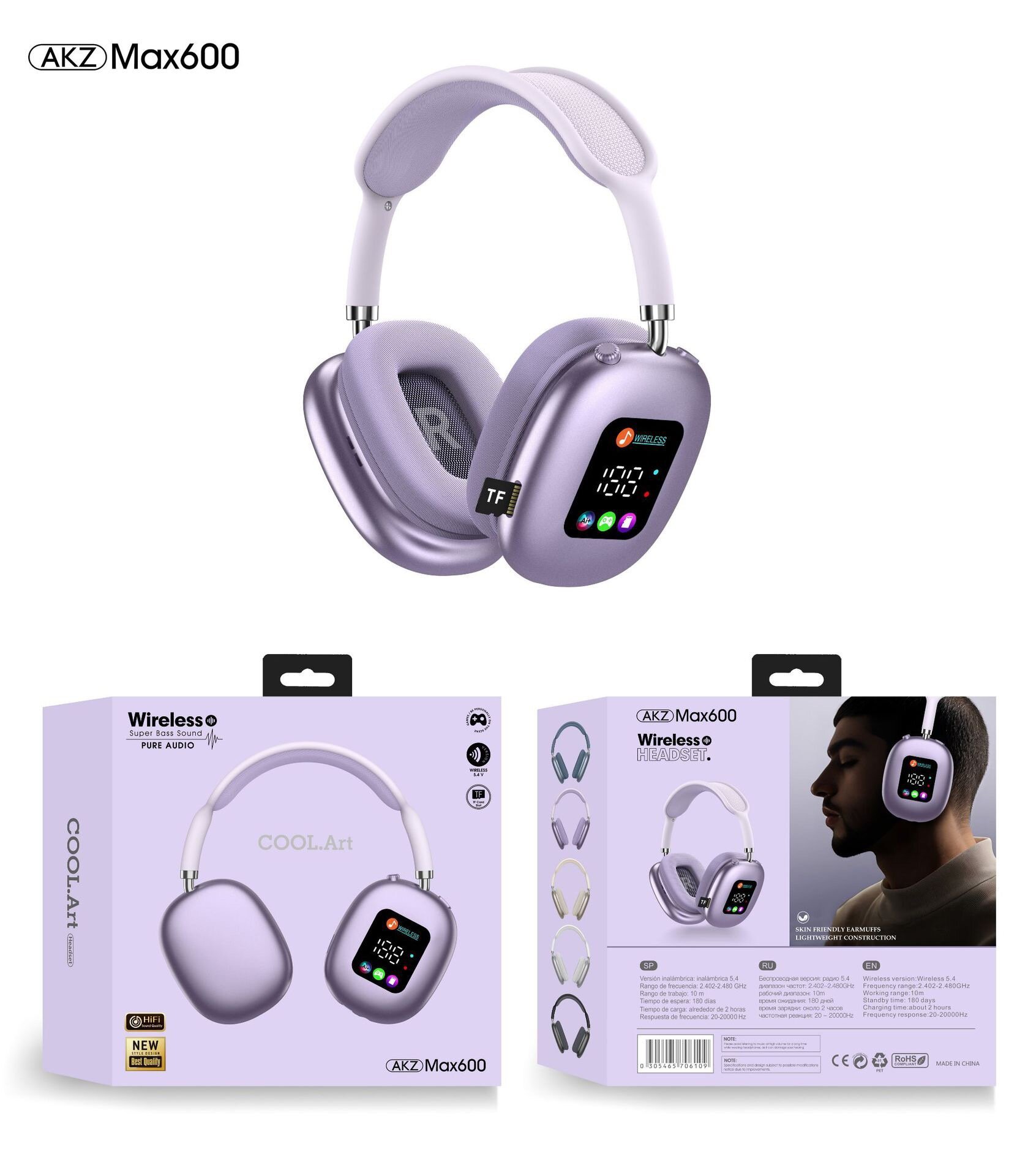 Новые беспроводные накладные наушники PRO MAX600, RGB-цифровой экран, для компьютера, Bluetooth-гарнитура