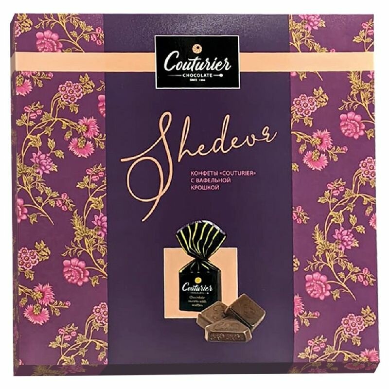 Конфеты COUTURIER SHEDEVR шоколадные "Сиреневая" с вафельной крошкой 135г