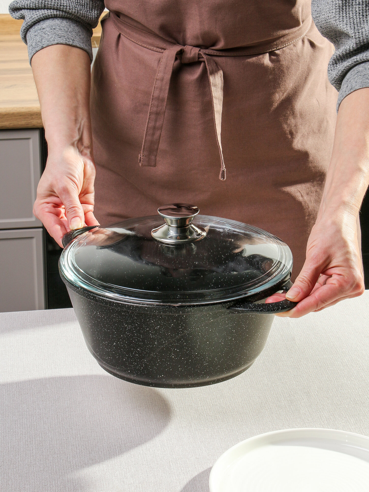 Кастрюля алюминий, антипригарное покрытие, 3 л, с крышкой, Горница, Гранит, к2433аг