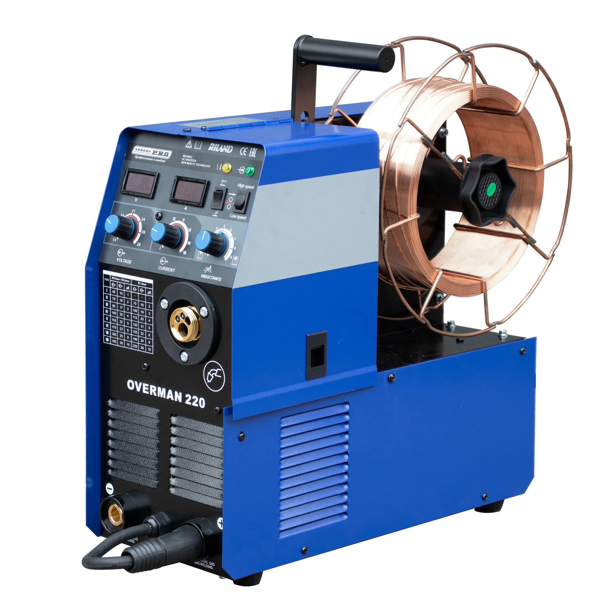 Сварочный полуавтомат Aurora OVERMAN 220, с горелкой MIG, воздушным охлаждением, IP21