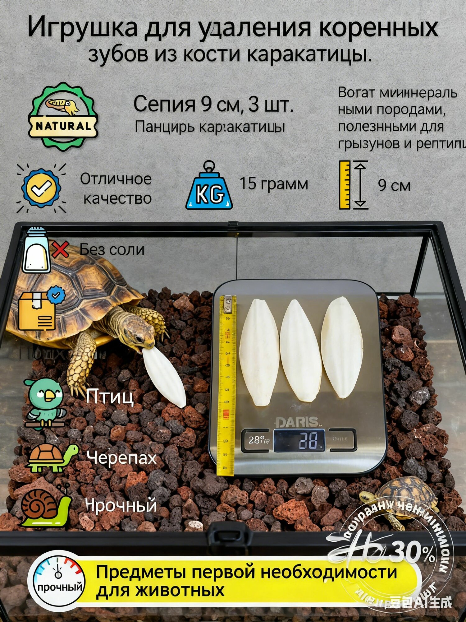 Сепия 9 см 3 штуки, панцирь каракатицы для улиток, черепах, попугаев, рептилий, корм для птиц
