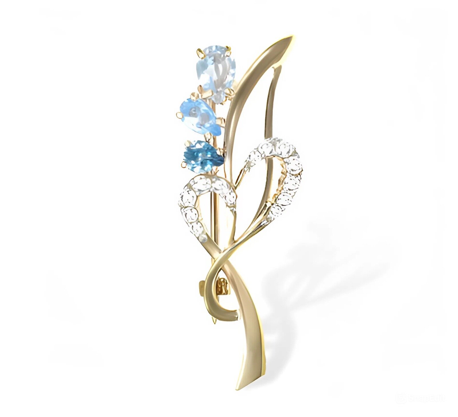 Брошь, красное золото, 585 проба, фианит