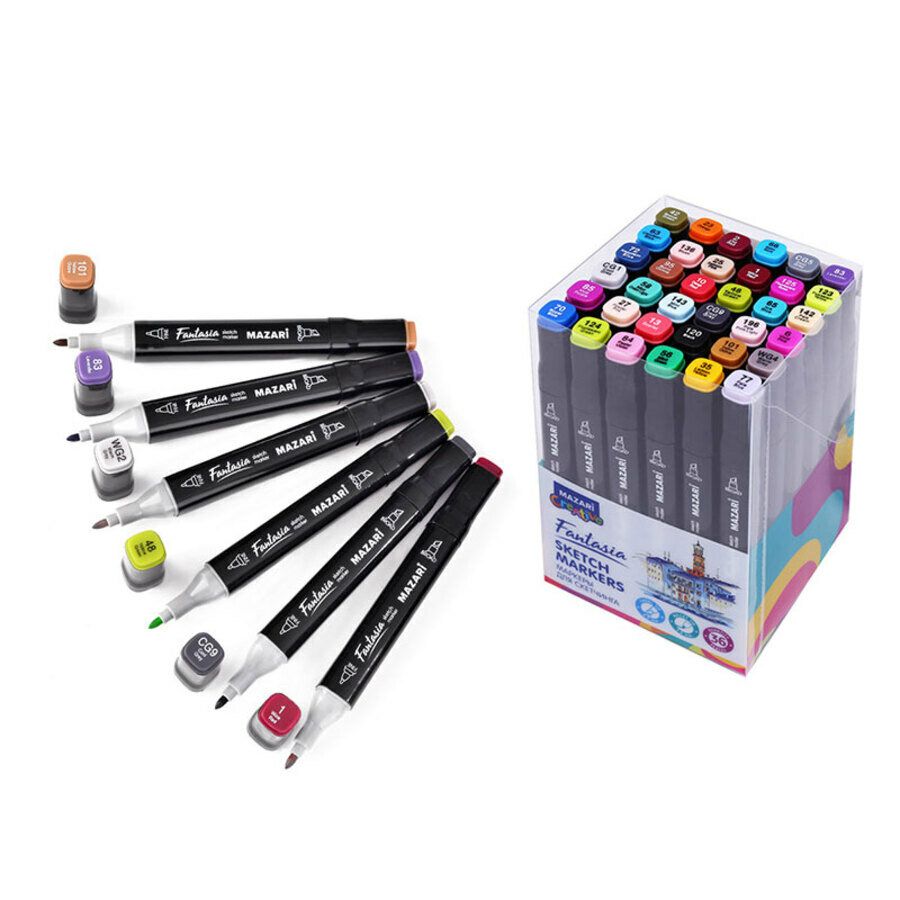 Маркеры для скетчинга 36цв 4-гран. двусторонние FANTASIA основные цвета MAZARI M-15025-36 шт