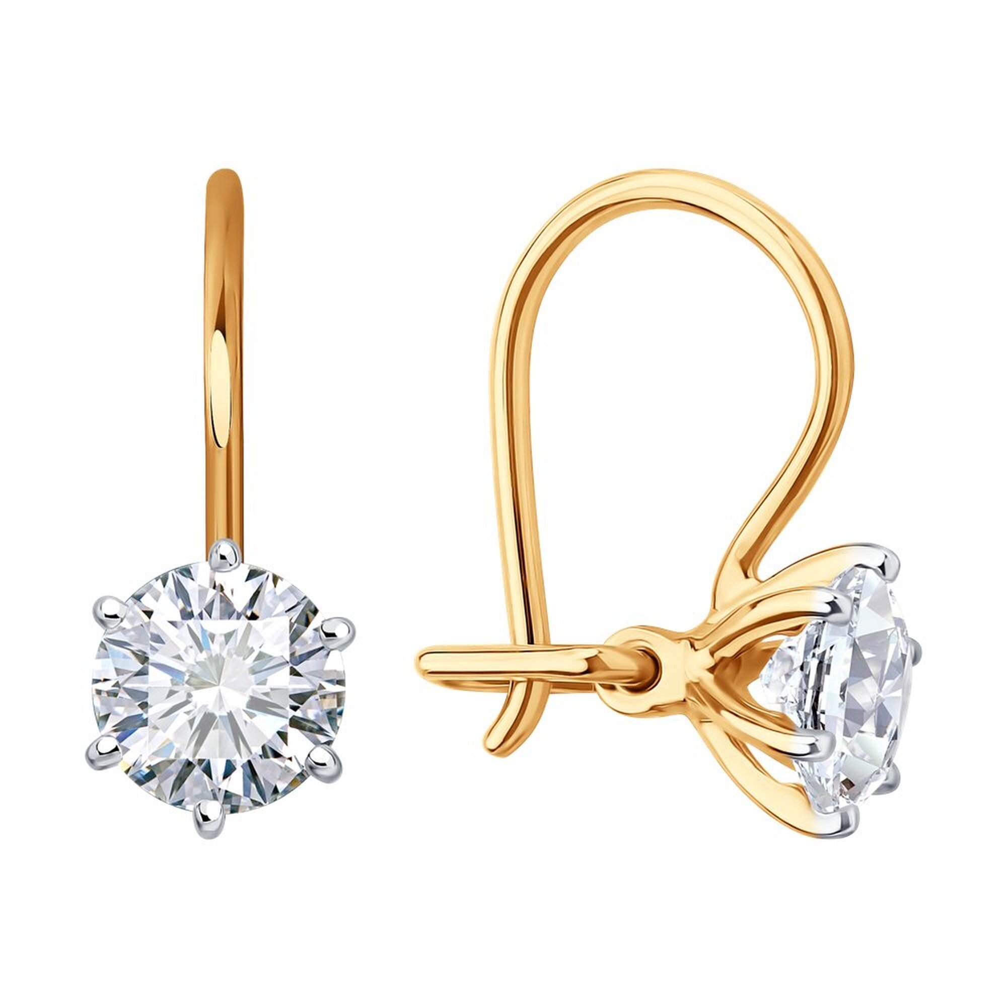 Серьги, красное золото, 585 проба, фианит
