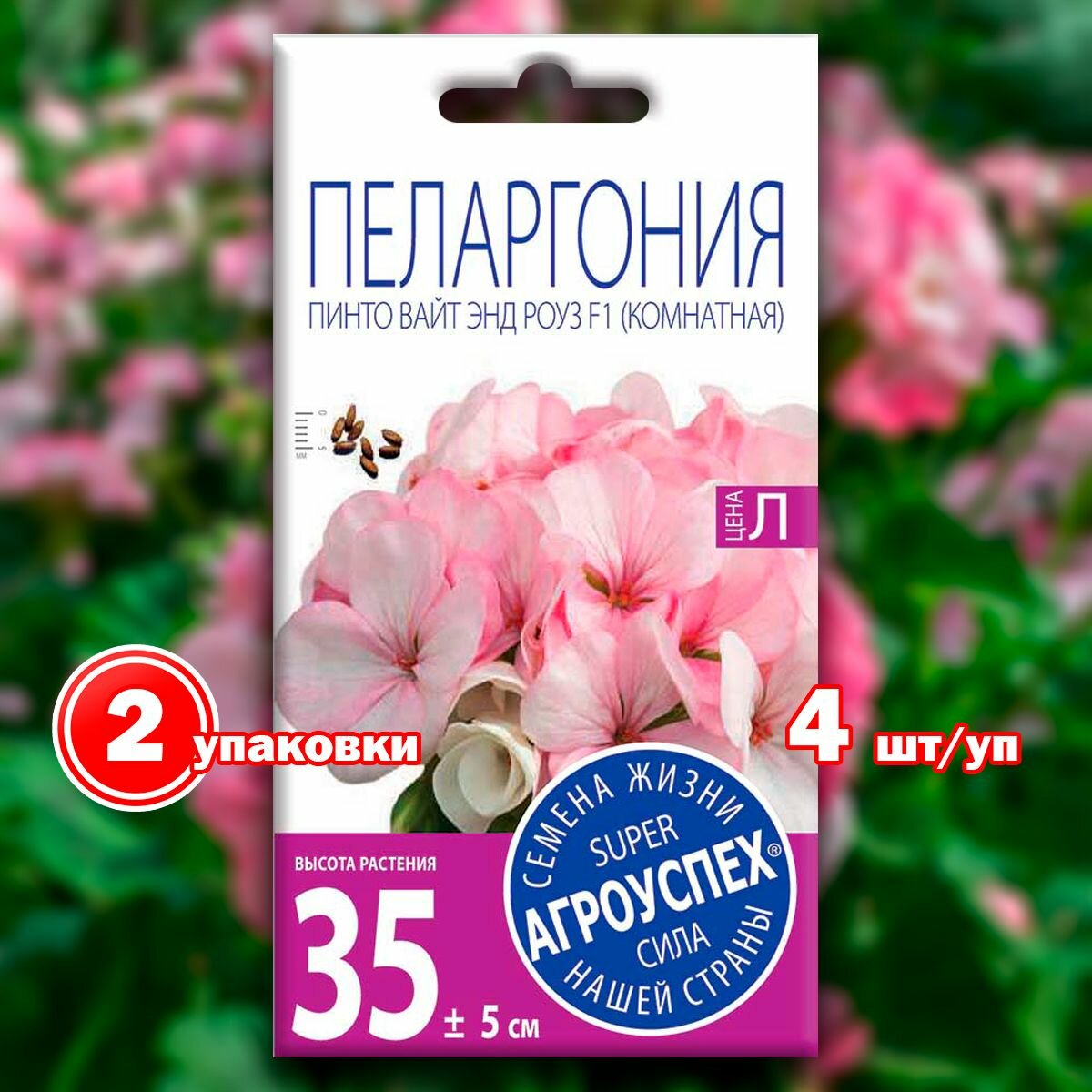 Семена Агроуспех пеларгония Пинто Вайт энд Роуз F1 4 шт/уп, 2 упаковки