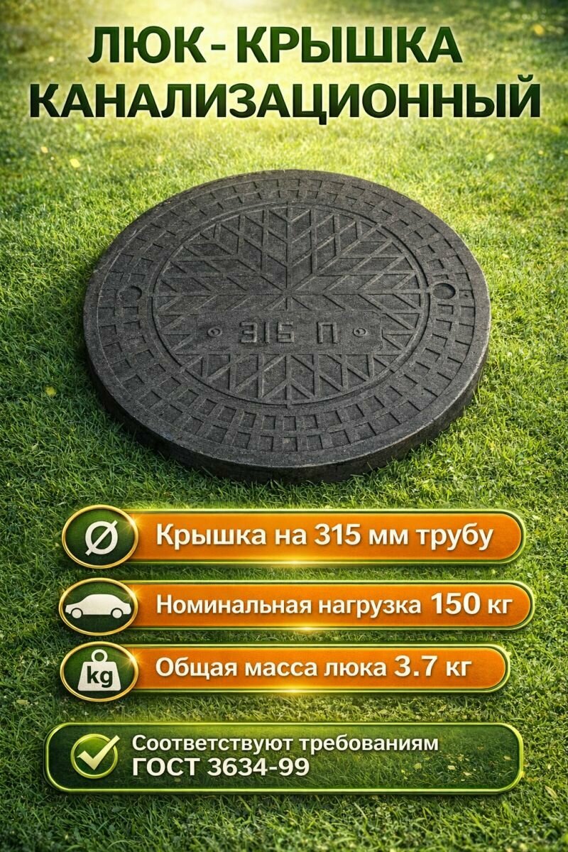 Люк/крышка Д 315мм (черный) для дренажного колодца