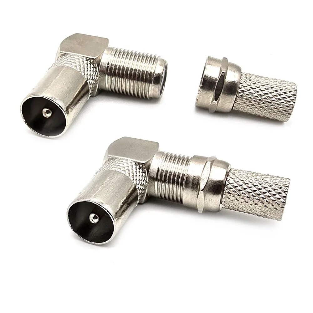 Переходник гнездо F - штекер антенный угловой, TV + F - разъем, комплект - 2шт